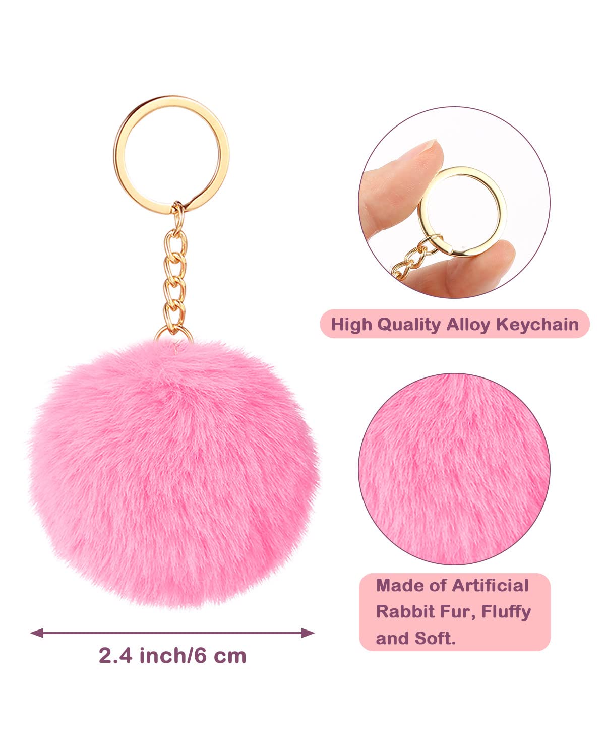 Auihiay 40 Pieces Pom Poms Keychains Fluffy Balls Pompoms Key Chain Faux Rabbit Fur Pompoms Keyring for Girls Women Hats Bags Knitting Accessories