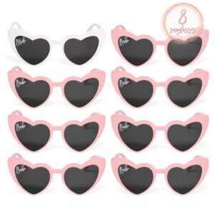 Effortless Events 8-Pack Bride Sunglasses, Bridesmaid Sunglasses, White & Pink