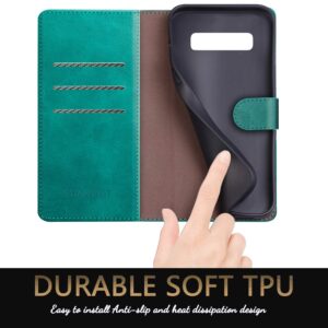 SUANPOT for Samsung Galaxy S10+ /S10 Plus 6.4 (Not Fit S10,S10e) Leather Wallet case with RFID Blocking Credit Card Holder, Flip Folio Book Phone Cover Shockproof case Wallet Pocket Blue Green