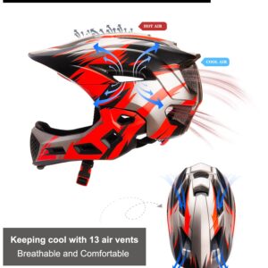 Natuway Toddler and Kids Full Face Helmet, Girl and Boy Full Face Helmet BMX Multi-Sport Detachable Downhill Mountain Helmet