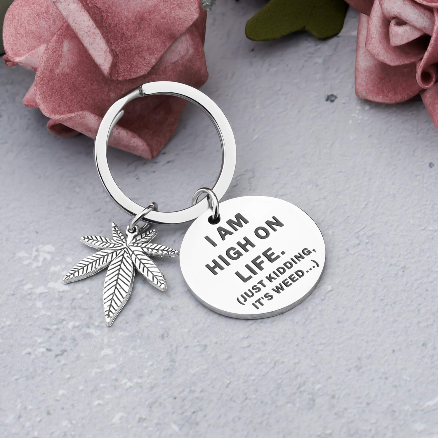 KUIYAI Marijuana Weed Gift Marijuana Leaf Keychain 420 Gift I am High On Life Just Kidding It's Weed Marijuana Pot Leaf Gift(Weed KS)