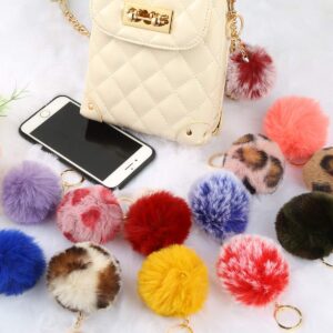 Auihiay 40 Pieces Pom Poms Keychains Fluffy Balls Pompoms Key Chain Faux Rabbit Fur Pompoms Keyring for Girls Women Hats Bags Knitting Accessories