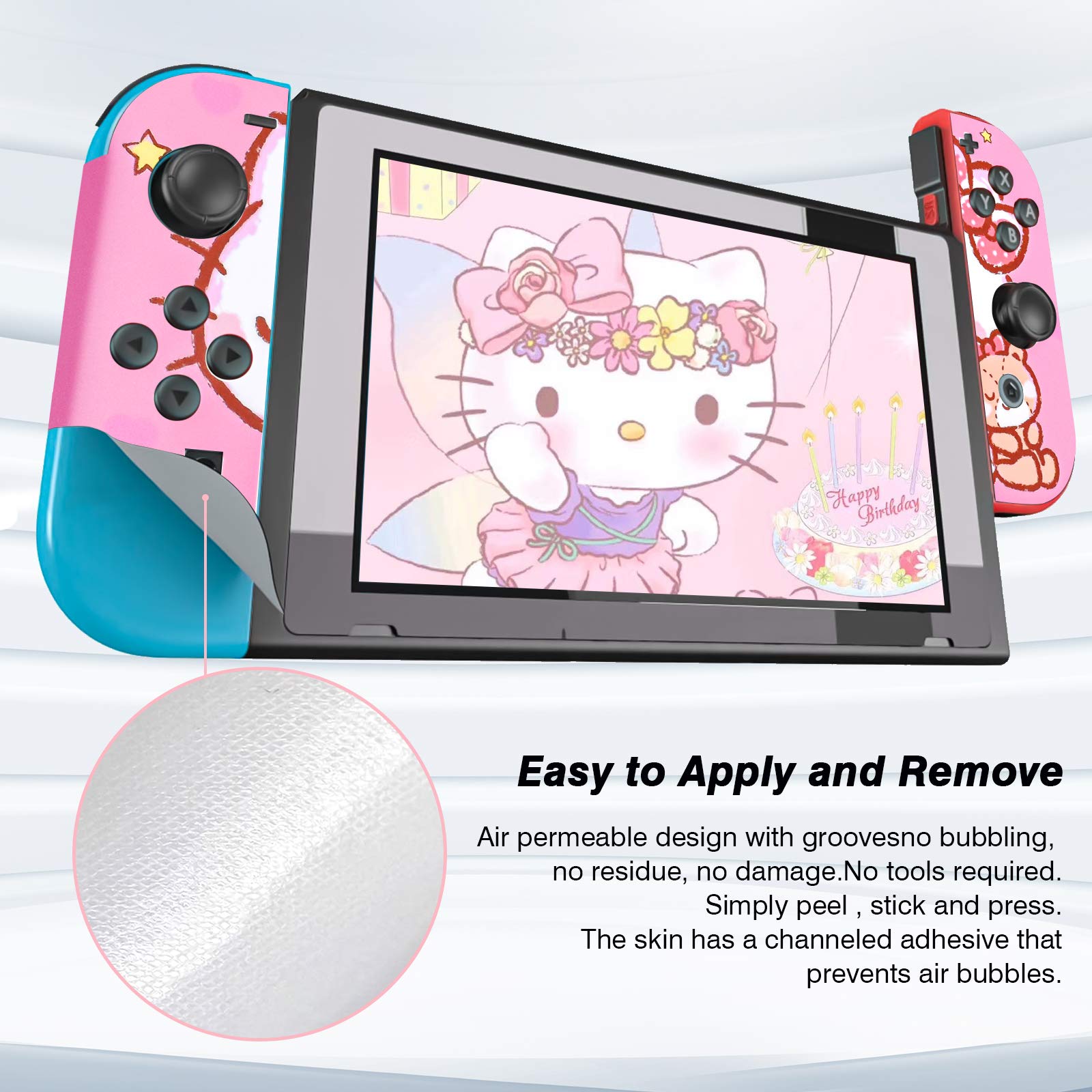 DLseego Switch Skin Sticker Pretty Pattern Full Wrap Skin Protective Film Sticker Design for Switch-Pink Cat