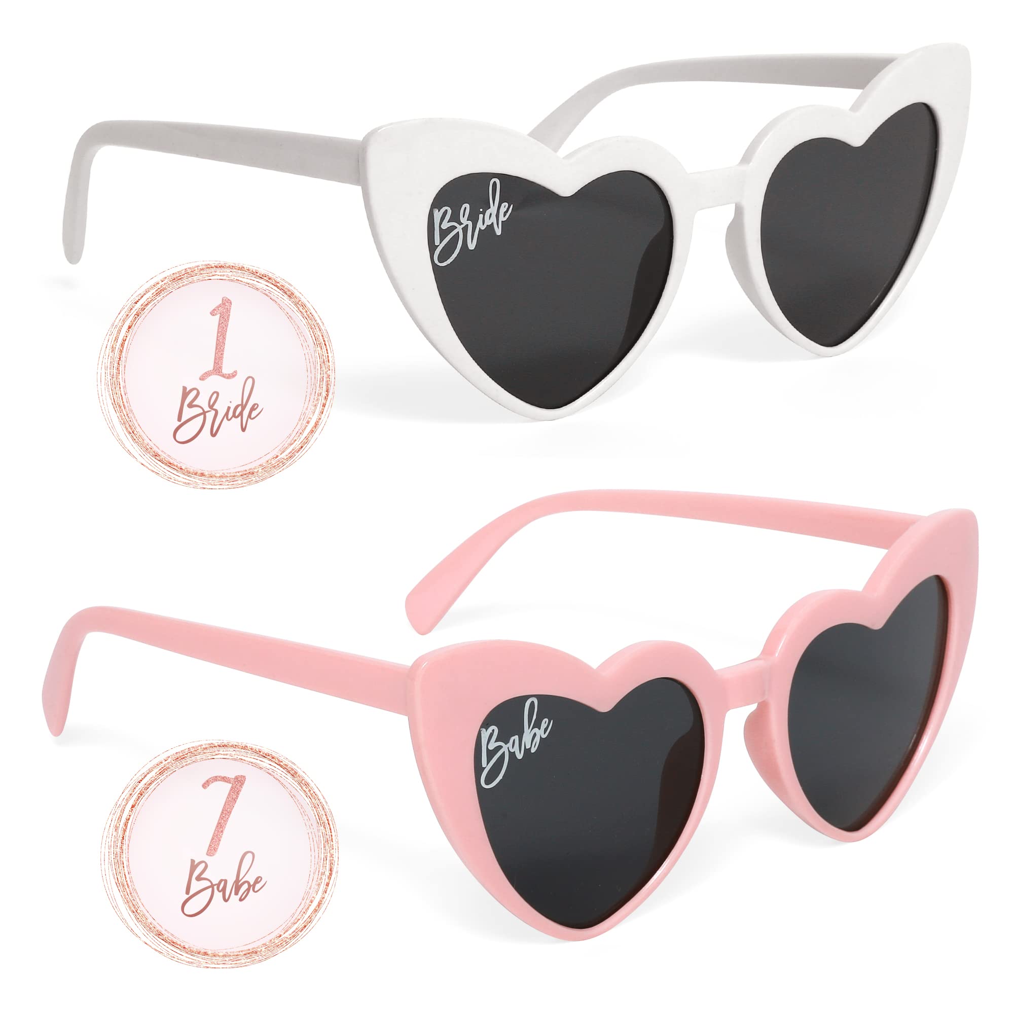 Effortless Events 8-Pack Bride Sunglasses, Bridesmaid Sunglasses, White & Pink