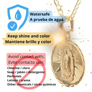 MXArtsCrafts - Virgen de Guadalupe round gold medal necklace, 14k gold laminated Chain with charm Our Lady of Guadalupe, Virgin Mary pendant Necklace, Religious Catholic Jewelry with gift box