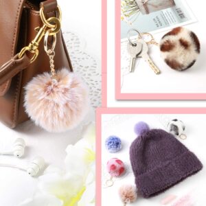 Auihiay 40 Pieces Pom Poms Keychains Fluffy Balls Pompoms Key Chain Faux Rabbit Fur Pompoms Keyring for Girls Women Hats Bags Knitting Accessories