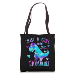 just a girl who loves dinosaurs galaxy space cute teen girls tote bag