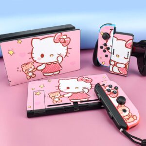 DLseego Switch Skin Sticker Pretty Pattern Full Wrap Skin Protective Film Sticker Design for Switch-Pink Cat