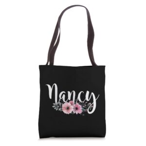 nancy name personalized floral pink black women girls gift tote bag