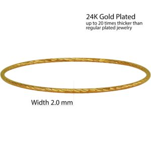 LIFETIME JEWELRY 2mm Bangle Bracelet 24k Real Gold Plated for Women and Teen Girls (2.5" Medium)