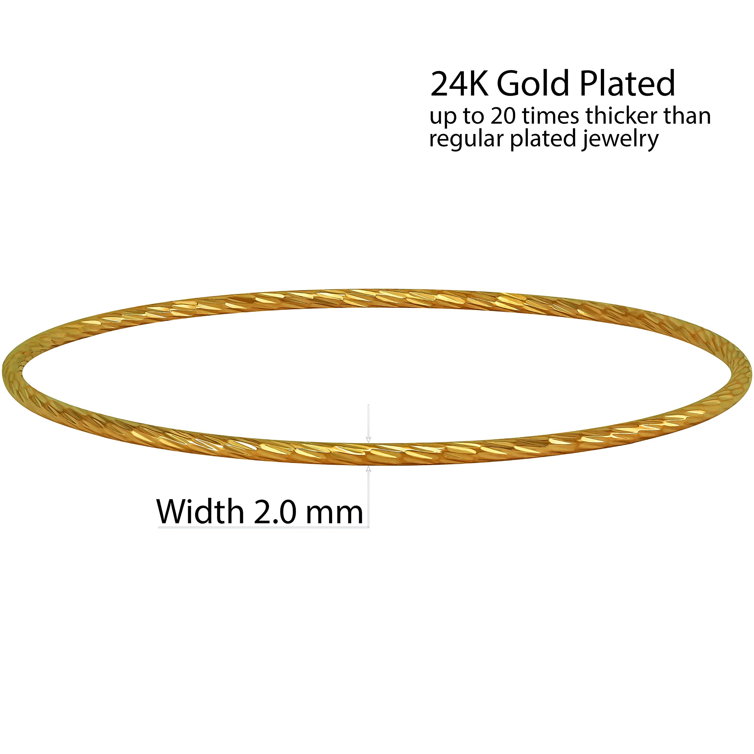 LIFETIME JEWELRY 2mm Bangle Bracelet 24k Real Gold Plated for Women and Teen Girls (2.5" Medium)