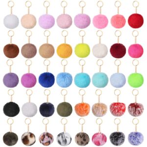 auihiay 40 pieces pom poms keychains fluffy balls pompoms key chain faux rabbit fur pompoms keyring for girls women hats bags knitting accessories