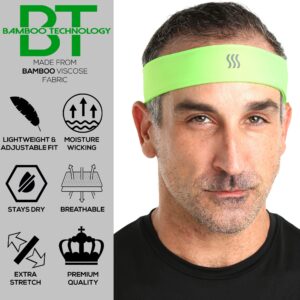 SAAKA Fully Adjustable Headband for Men and Women. Lightweight, Moisture Wicking Sweatband for Running, Sports, Workout, Cross Training, Yoga & Exercise. (Neon Green, Small)