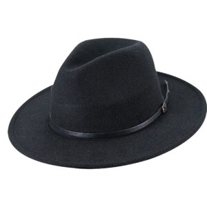 classic wide-brim fedora-hats for women men fedora hat with belt buckle felt panama hat black