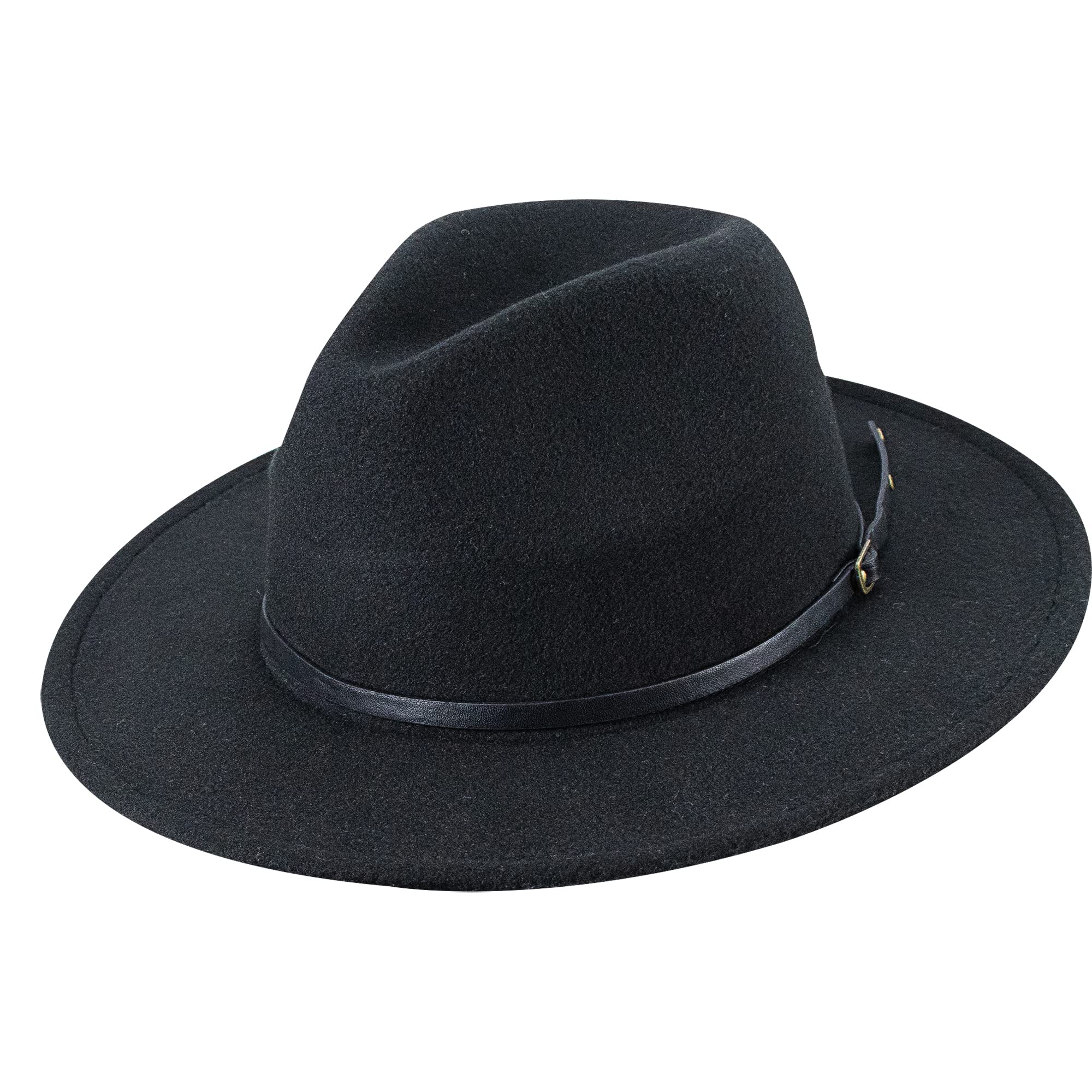 Classic Wide-Brim Fedora-Hats for Women Men Fedora Hat with Belt Buckle Felt Panama Hat Black