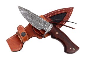 sbk162 custom handmade damascus steel knife - full tang rosewood handle, with leather sheath 10inches