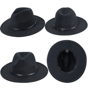 Classic Wide-Brim Fedora-Hats for Women Men Fedora Hat with Belt Buckle Felt Panama Hat Black