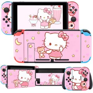 dlseego switch skin sticker pretty pattern full wrap skin protective film sticker design for switch-pink cat