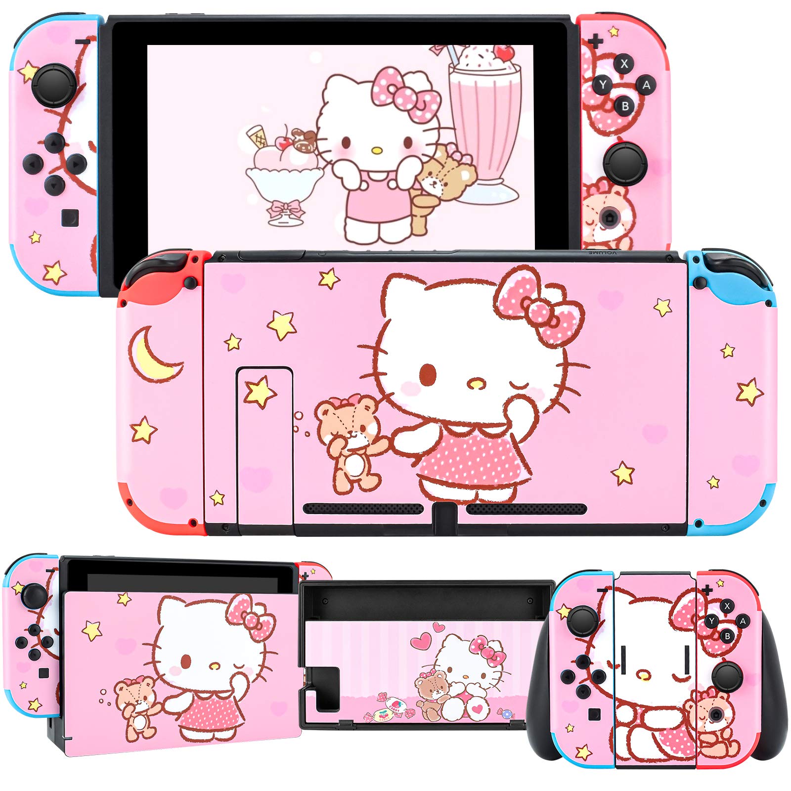 DLseego Switch Skin Sticker Pretty Pattern Full Wrap Skin Protective Film Sticker Design for Switch-Pink Cat