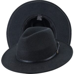 Classic Wide-Brim Fedora-Hats for Women Men Fedora Hat with Belt Buckle Felt Panama Hat Black