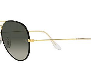 Ray-Ban RB3025JM Classic Full Color Metal Aviator Sunglasses, Black On Legend Gold/Grey Gradient, 58 mm