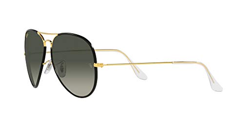 Ray-Ban RB3025JM Classic Full Color Metal Aviator Sunglasses, Black On Legend Gold/Grey Gradient, 58 mm