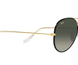 Ray-Ban RB3025JM Classic Full Color Metal Aviator Sunglasses, Black On Legend Gold/Grey Gradient, 58 mm