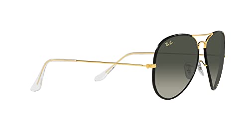 Ray-Ban RB3025JM Classic Full Color Metal Aviator Sunglasses, Black On Legend Gold/Grey Gradient, 58 mm