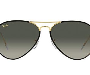 Ray-Ban RB3025JM Classic Full Color Metal Aviator Sunglasses, Black On Legend Gold/Grey Gradient, 58 mm