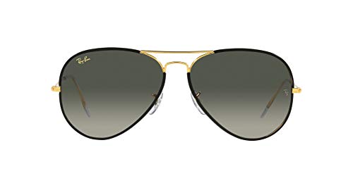 Ray-Ban RB3025JM Classic Full Color Metal Aviator Sunglasses, Black On Legend Gold/Grey Gradient, 58 mm