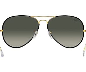 Ray-Ban RB3025JM Classic Full Color Metal Aviator Sunglasses, Black On Legend Gold/Grey Gradient, 58 mm