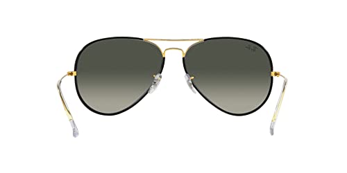 Ray-Ban RB3025JM Classic Full Color Metal Aviator Sunglasses, Black On Legend Gold/Grey Gradient, 58 mm