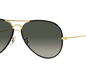 Ray-Ban RB3025JM Classic Full Color Metal Aviator Sunglasses, Black On Legend Gold/Grey Gradient, 58 mm