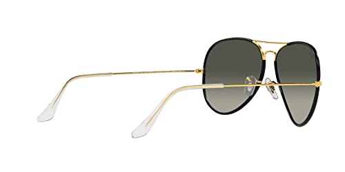 Ray-Ban RB3025JM Classic Full Color Metal Aviator Sunglasses, Black On Legend Gold/Grey Gradient, 58 mm