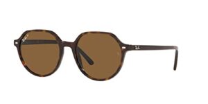 ray-ban rb2195 thalia square sunglasses, havana/polarized brown, 53 mm