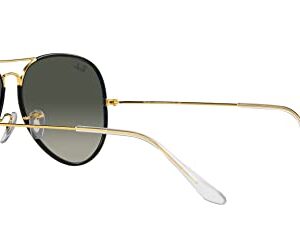 Ray-Ban RB3025JM Classic Full Color Metal Aviator Sunglasses, Black On Legend Gold/Grey Gradient, 58 mm