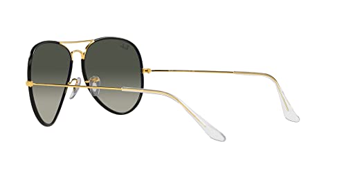 Ray-Ban RB3025JM Classic Full Color Metal Aviator Sunglasses, Black On Legend Gold/Grey Gradient, 58 mm