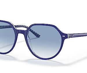 Ray-Ban RB2195 Thalia Square Sunglasses, Blue On Vichy Blue/White/Clear Gradient Blue, 53 mm