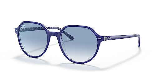 Ray-Ban RB2195 Thalia Square Sunglasses, Blue On Vichy Blue/White/Clear Gradient Blue, 53 mm