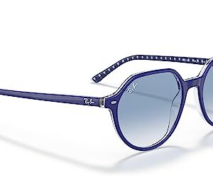 Ray-Ban RB2195 Thalia Square Sunglasses, Blue On Vichy Blue/White/Clear Gradient Blue, 53 mm