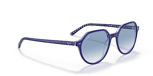 Ray-Ban RB2195 Thalia Square Sunglasses, Blue On Vichy Blue/White/Clear Gradient Blue, 53 mm