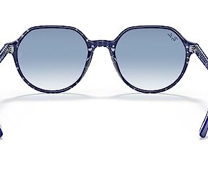 Ray-Ban RB2195 Thalia Square Sunglasses, Blue On Vichy Blue/White/Clear Gradient Blue, 53 mm