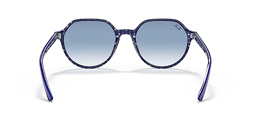 Ray-Ban RB2195 Thalia Square Sunglasses, Blue On Vichy Blue/White/Clear Gradient Blue, 53 mm