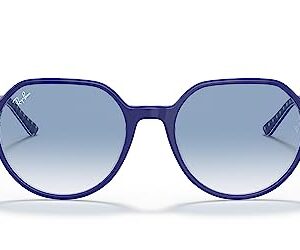 Ray-Ban RB2195 Thalia Square Sunglasses, Blue On Vichy Blue/White/Clear Gradient Blue, 53 mm