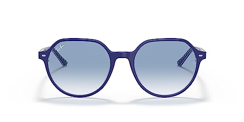 Ray-Ban RB2195 Thalia Square Sunglasses, Blue On Vichy Blue/White/Clear Gradient Blue, 53 mm