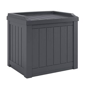 suncast 22 gallon indoor or outdoor backyard patio small durable plastic storage deck box with attractive bench seat and reinforced lid, cyberspace