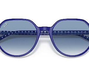 Ray-Ban RB2195 Thalia Square Sunglasses, Blue On Vichy Blue/White/Clear Gradient Blue, 53 mm