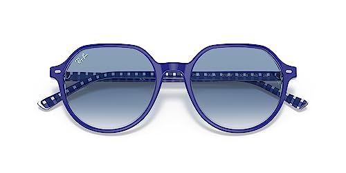 Ray-Ban RB2195 Thalia Square Sunglasses, Blue On Vichy Blue/White/Clear Gradient Blue, 53 mm