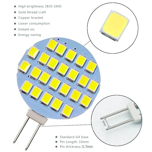 GRV G4 24-2835 SMD LED Bulb Lamp Super Bright Cool White RV Camper Under Cabinet Dome Light DC12V Dimmable Pack of 10