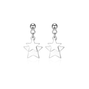 reffeer solid 925 sterling silver double star stud earrings for women small star stud earrings drops (a-silver)